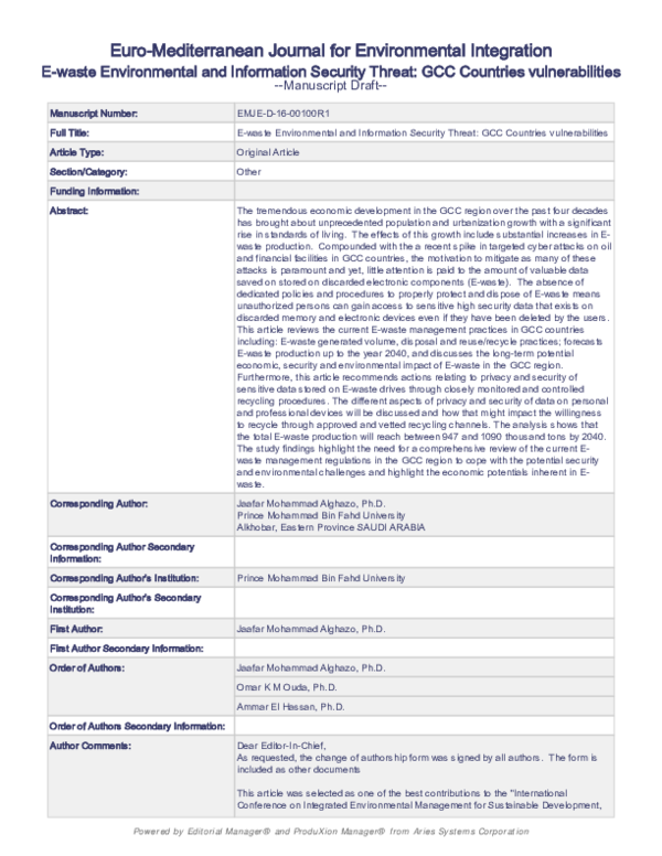 (PDF) Euro-Mediterranean Journal for Environmental Integration Powered ...