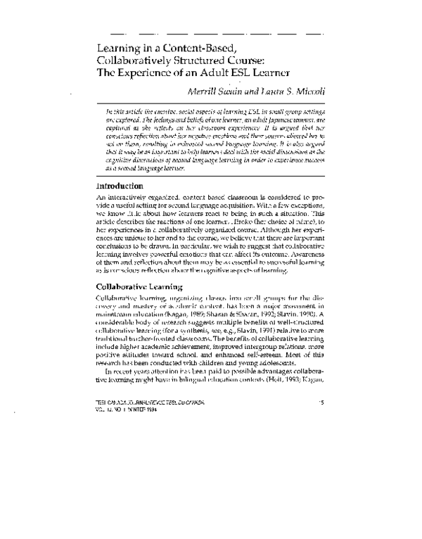 (PDF) Learning in a Content-Based, Collaboratively Structured Course ...