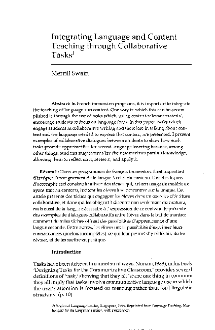 (PDF) Integrating Language and Content Teaching through Collaborative Tasks