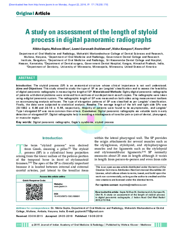 (PDF) 4. A study on assessment of the length of styloid process in ...