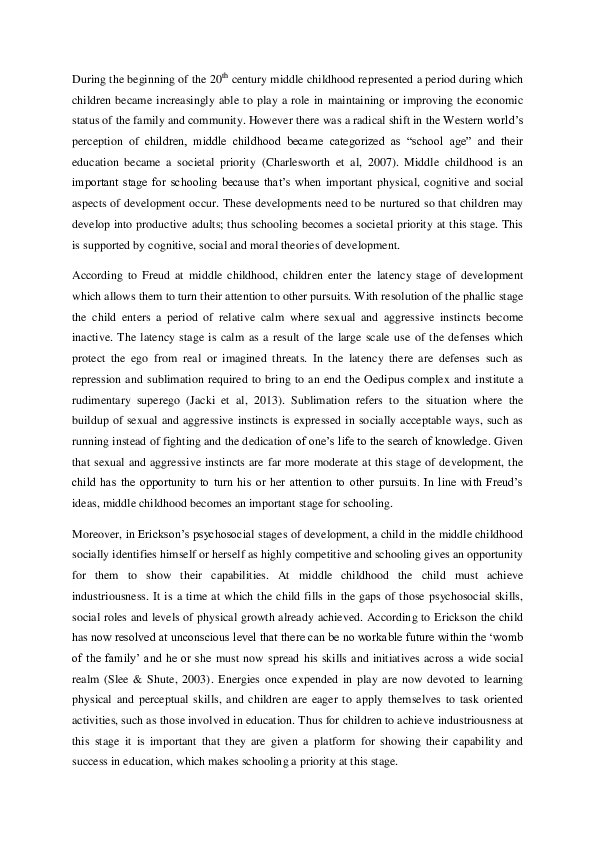 (DOC) Middle childhood ASSIGNMENT