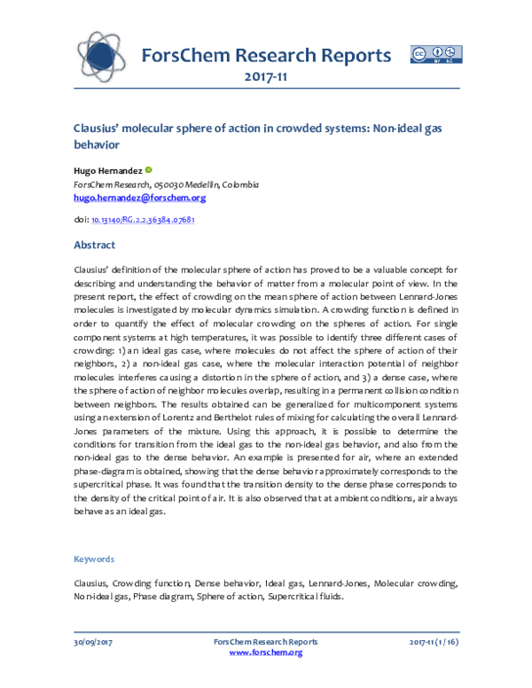(PDF) Clausius' molecular sphere of action in crowded systems - Non ...