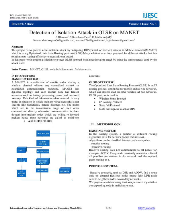 Pdf Detection Of Isolation Attack In Olsr On Manet