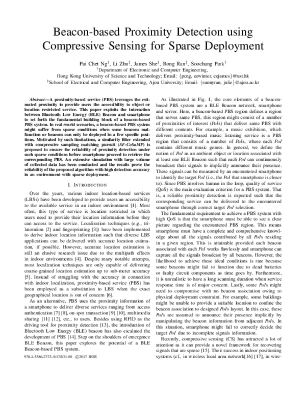 (PDF) Beacon-based Proximity Detection using Compressive Sensing for Sparse Deployment