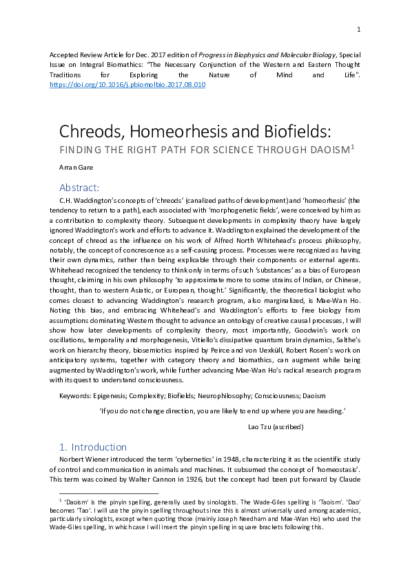 (PDF) Chreods, Homeorhesis and Biofields: Finding the Right Path for ...