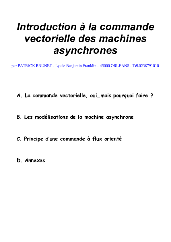 (PDF) Introduction à la commande vectorielle des machines asynchrones