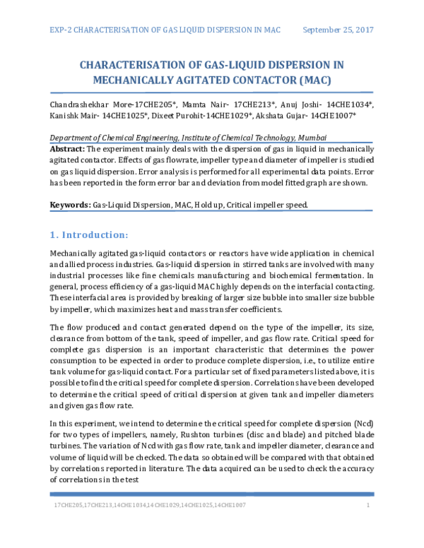 (PDF) EXP-2 CHARACTERISATION OF GAS LIQUID DISPERSION IN MAC ...