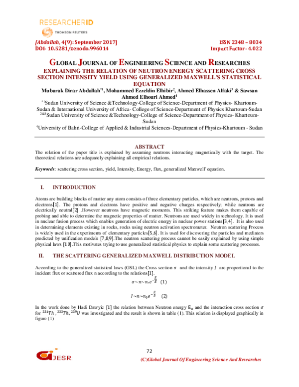 EXPLAINING THE RELATION OF NEUTRON ENERGY SCATTERING CROSS SECTION ...
