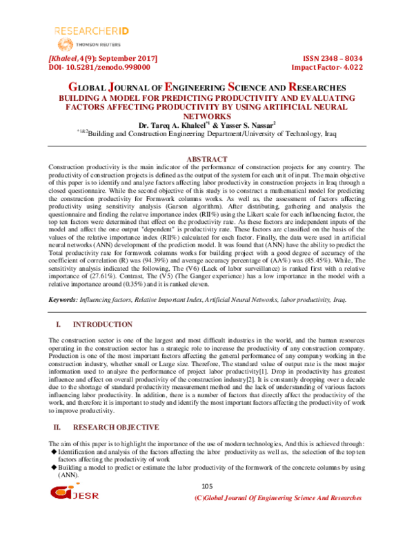 Pdf Building A Model For Predicting Productivity And Evaluating Factors Affecting Productivity