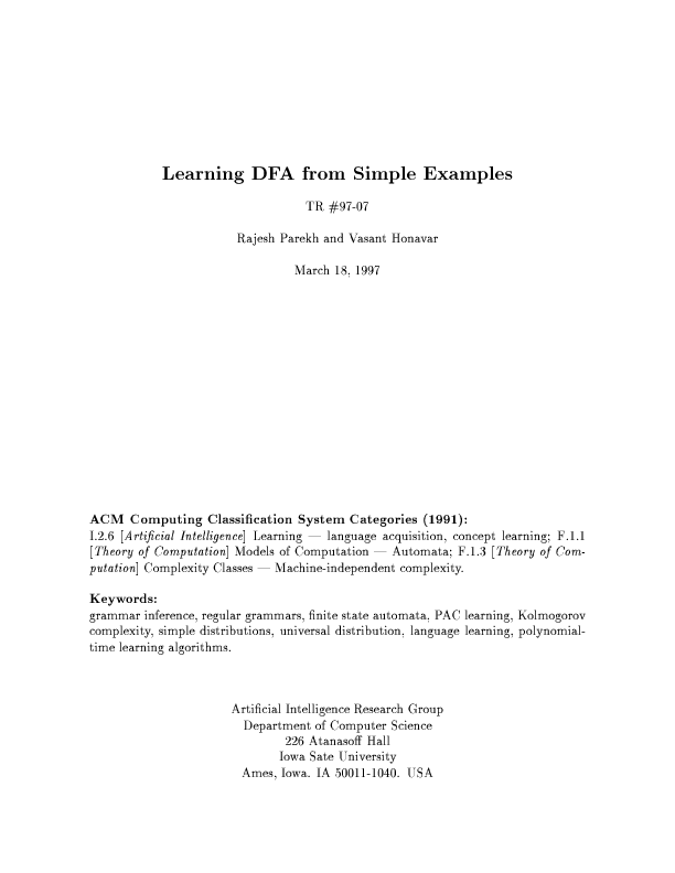 (PDF) Learning DFA From Simple Examples