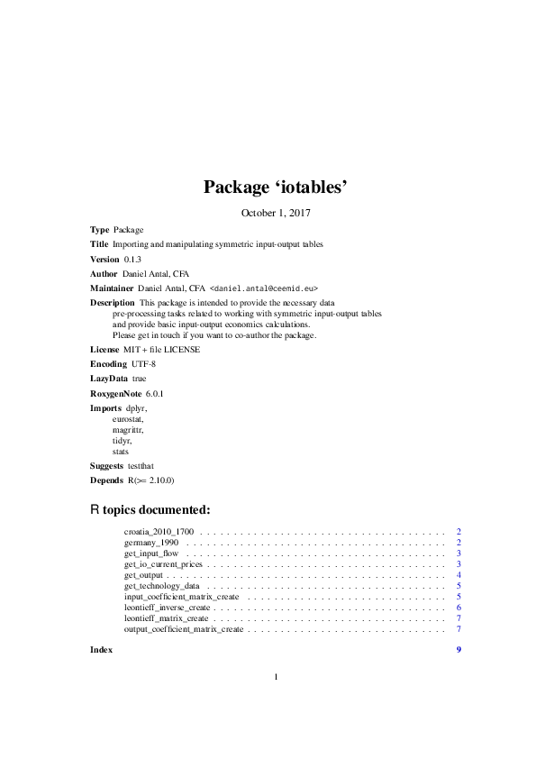 Pdf An R Package To Automate Pre Processing And Analytical Steps In Input Output Analysis