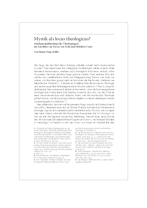(PDF) Mystik als locus theologicus? Fundamentaltheologische ...
