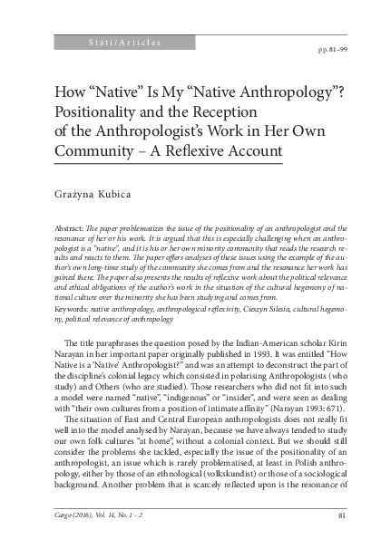 (PDF) How “Native” Is My “Native Anthropology”? Positionality and ...