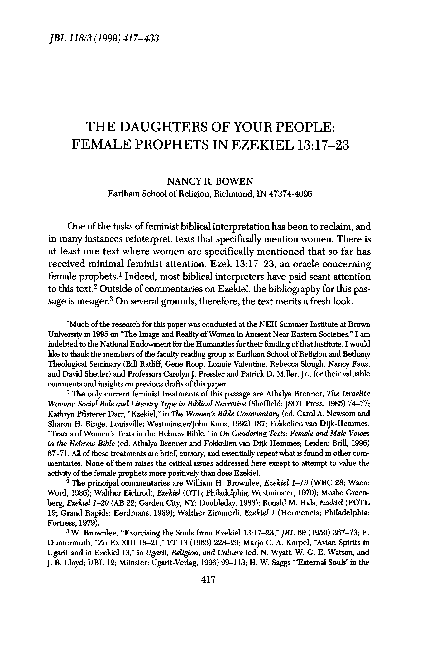 (PDF) The Daughters of Your People: Female Prophets in Ezekiel 13:17-23