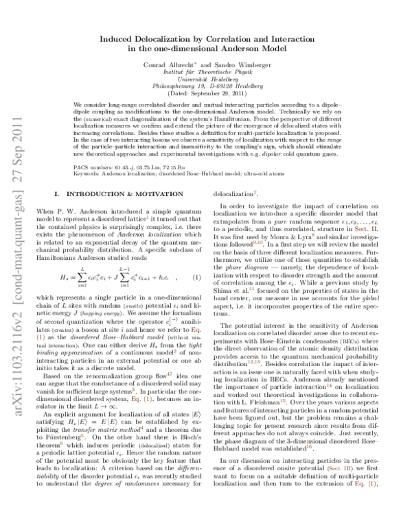 Pdf Induced Delocalization By Correlation And Interaction In The One