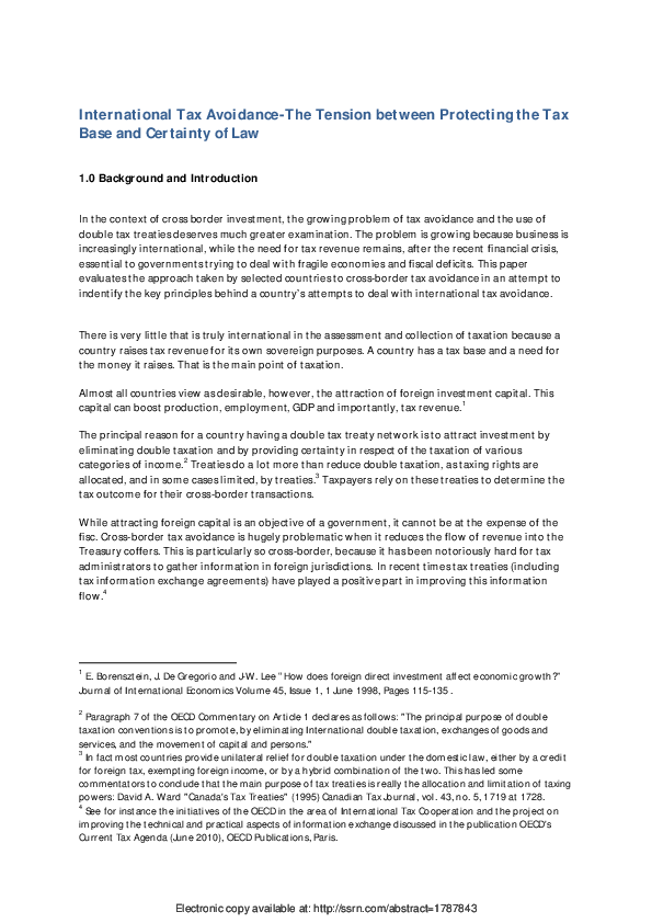 (PDF) International Tax Avoidance - The Tension between Protecting the ...