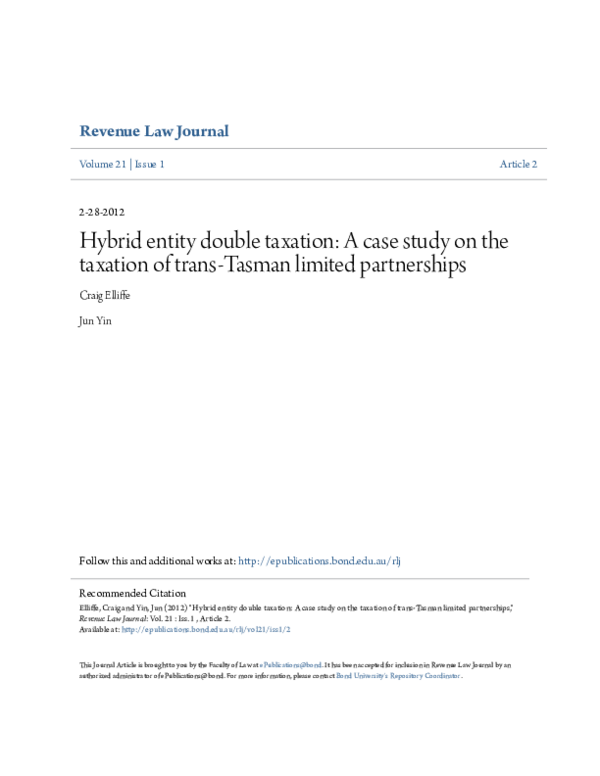 (PDF) Hybrid Entity Double Taxation: A Case Study on the Taxation of ...