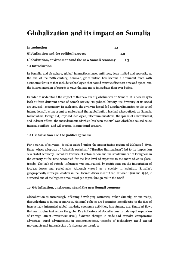 (DOC) Globalization and its impact on Somalia
