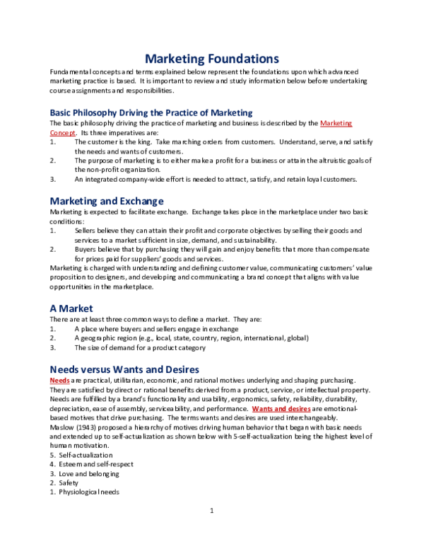 (DOC) Marketing Foundations Basic Philosophy Driving the Practice of ...