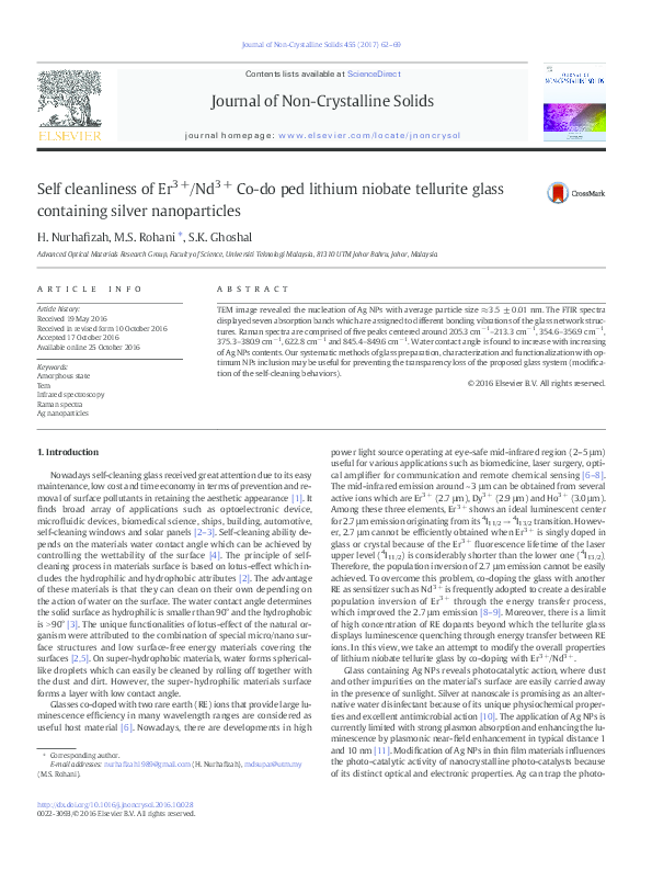 (PDF) Self cleanliness of Er 3 + /Nd 3 + Co-do ped lithium niobate ...