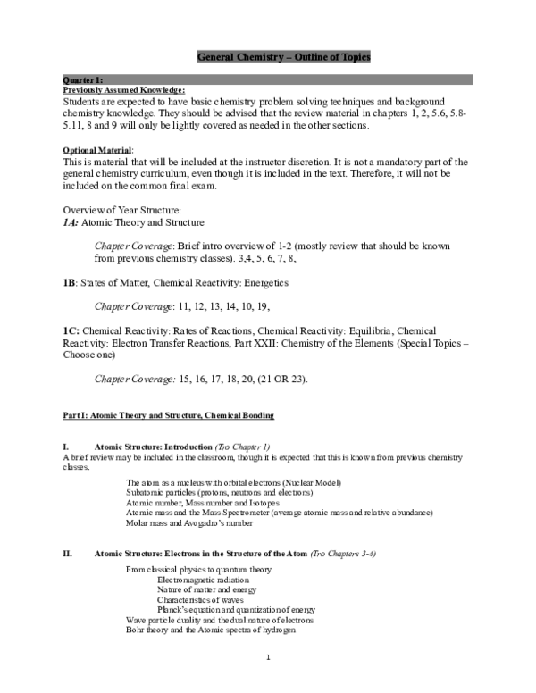 (DOC) General Chemistry – Outline of Topics