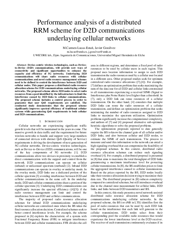 Pdf Performance Analysis Of A Distributed Rrm Scheme For D2d