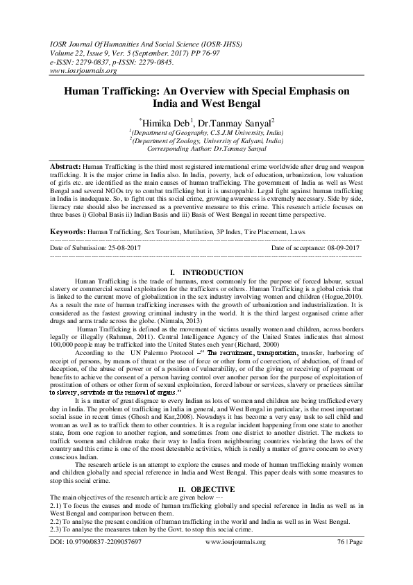 (PDF) Human Trafficking: An Overview with Special Emphasis on India and ...