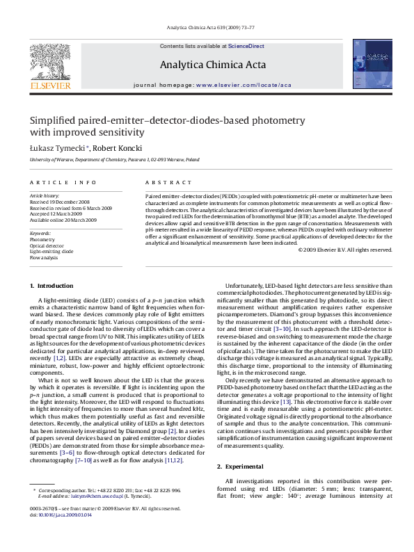 Pdf Simplified Paired Emitter Detector Diodes Based Photometry With Improved Sensitivity