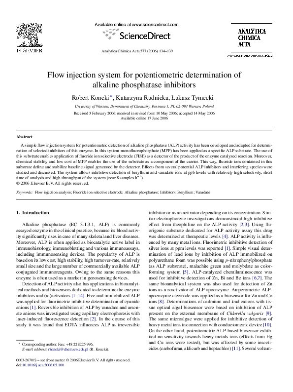Pdf Flow Injection System For Potentiometric Determination Of Alkaline Phosphatase Inhibitors