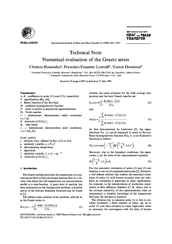 (PDF) Technical Note Numerical evaluation of the Graetz series