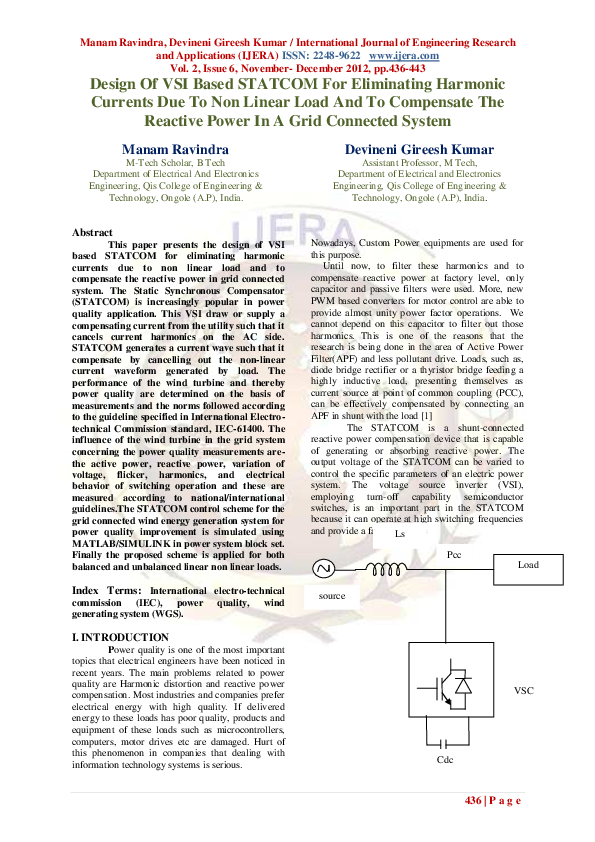 (PDF) Design Of VSI Based STATCOM For Eliminating Harmonic Currents Due To Non Linear Load And ...