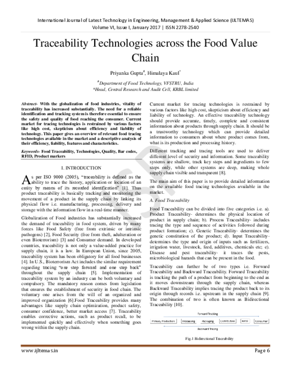 (PDF) Traceability Technologies across the Food Value Chain
