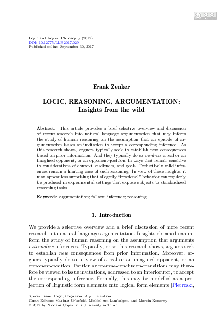 (PDF) Logic, Reasoning, Argumentation: Insights from the Wild