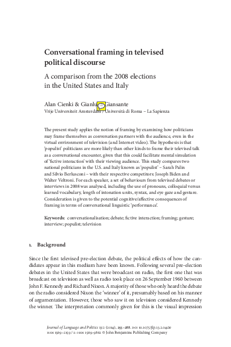 (PDF) Conversational framing in televised political discourse: A ...