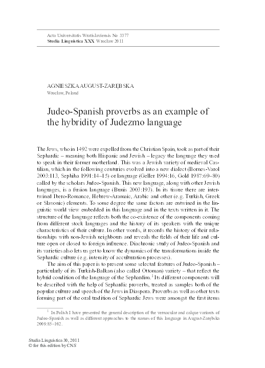 (PDF) Judeo-Spanish proverbs as an example of the hybridity of Judezmo ...
