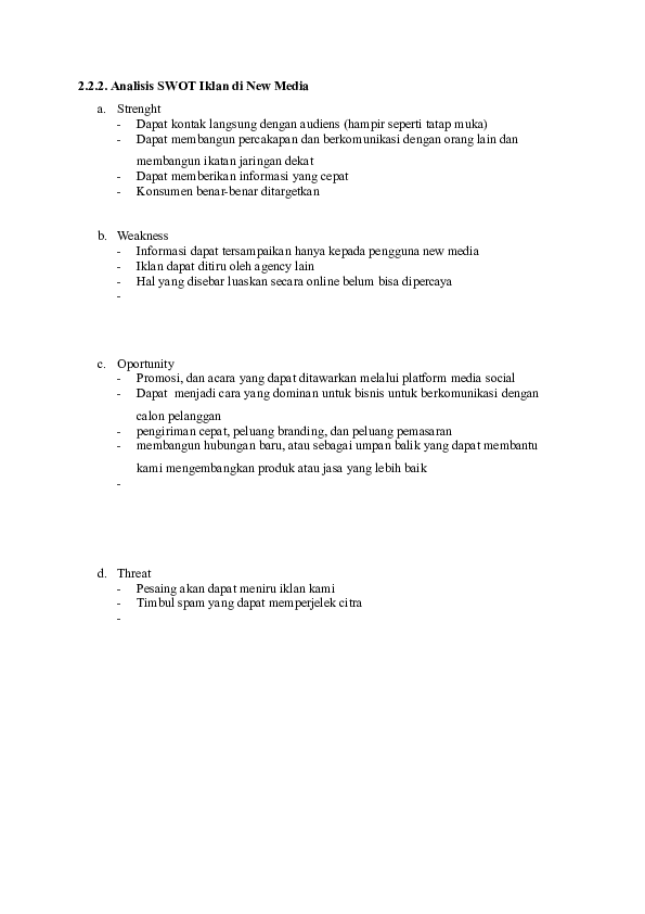 (DOC) 2.2.2. Analisis SWOT Iklan di New Media | Jhon Grey - Academia.edu