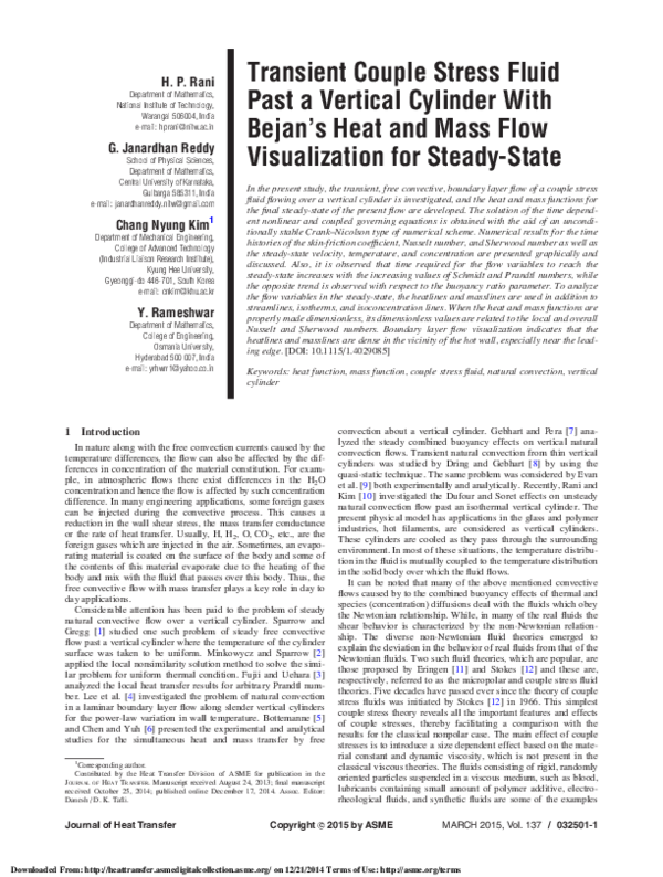 (PDF) Transient Couple Stress Fluid Past a Vertical Cylinder With Bejan ...