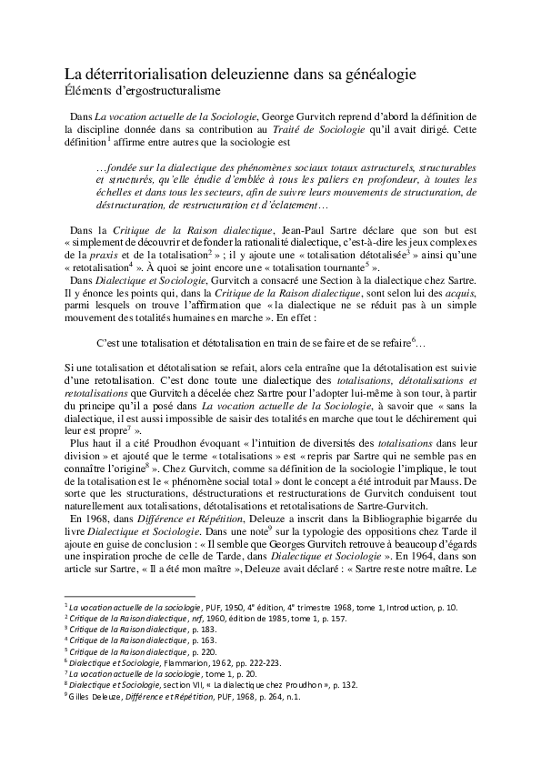 (DOC) La déterritorialisation deleuzienne dans sa généalogie