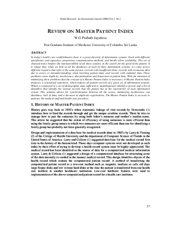 (PDF) REVIEW ON MASTER PATIENT INDEX
