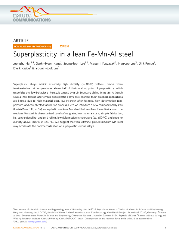 (PDF) Superplasticity in a lean Fe-Mn-Al steel