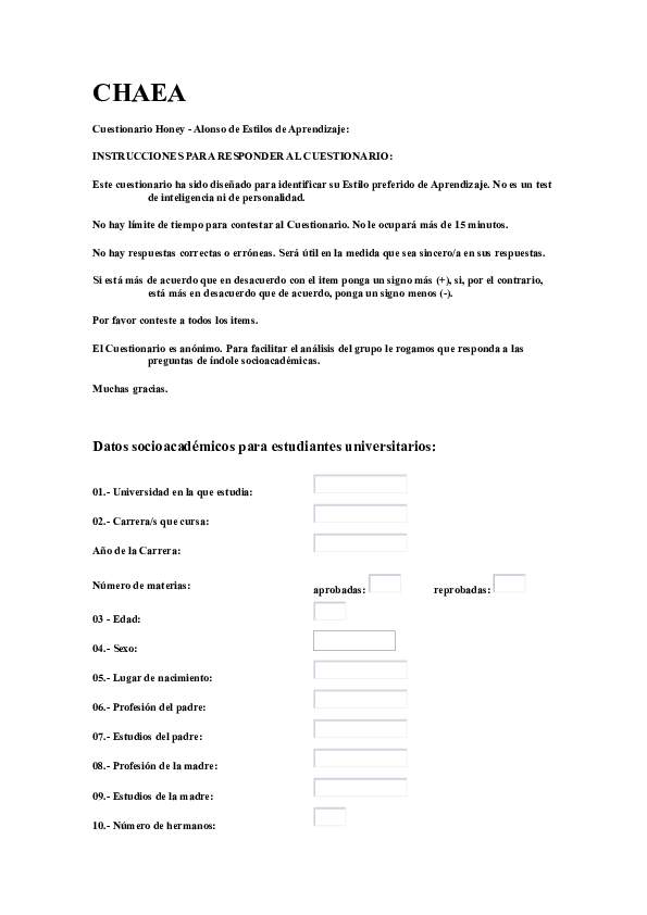 (DOC) CHAEA Cuestionario Honey -Alonso de Estilos de Aprendizaje ...