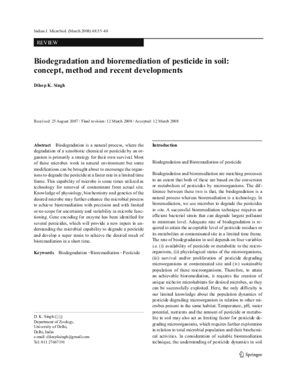(PDF) 23 Biodegradation and bioremediation of pesticide in soil ...