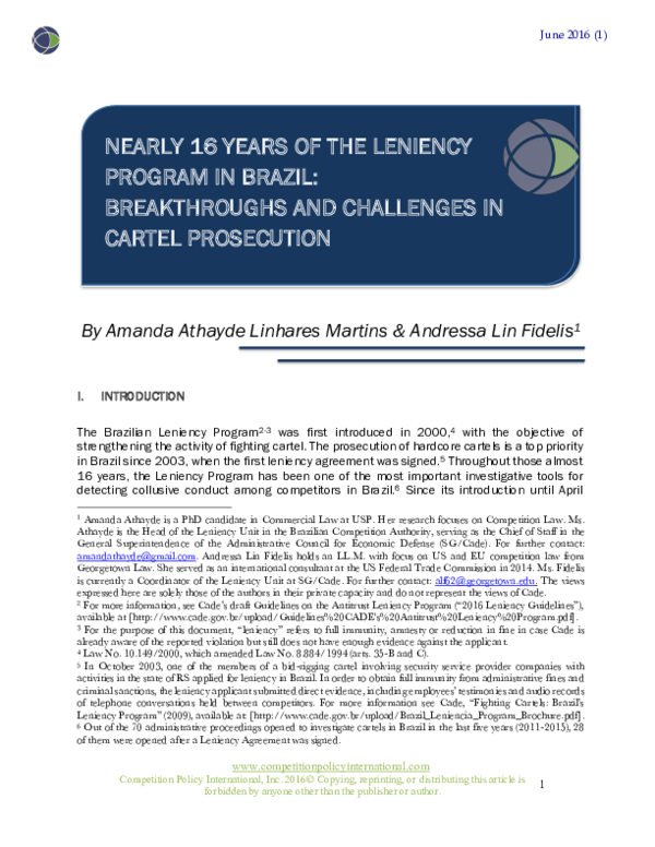(PDF) Nearly 16 Years Of The Leniency Program In Brazil Amanda Andressa ...