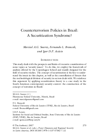 (PDF) Counterterrorism Policies in Brazil: A Securitization Syndrome