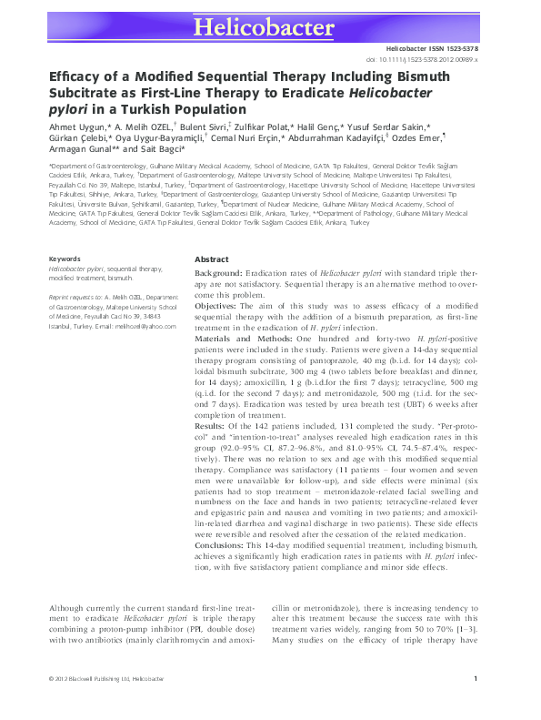 Efficacy of a Modified Sequential Therapy Including Bismuth Subcitrate ...