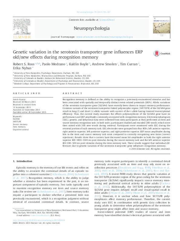 (PDF) Genetic variation in the serotonin transporter gene influences ERP old/new effects during ...
