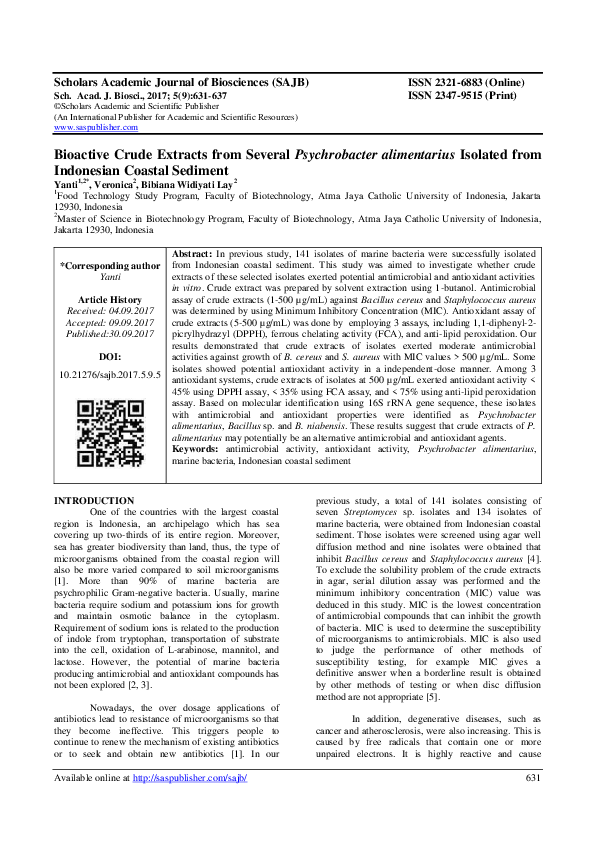 (PDF) Bioactive Crude Extracts from Several Psychrobacter alimentarius ...