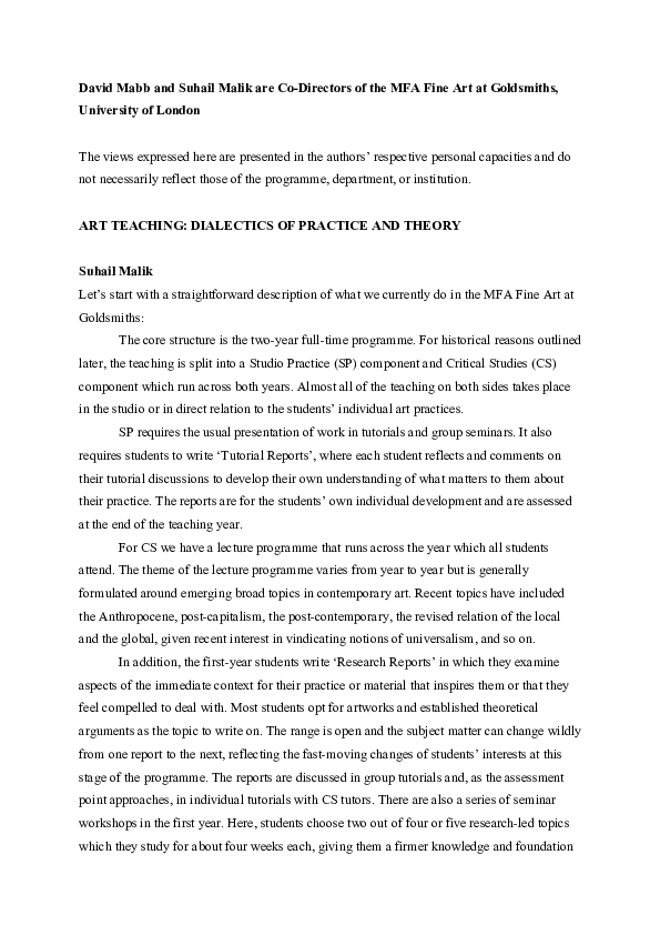 (PDF) Art Teaching: Dialectics of Practice and Theory