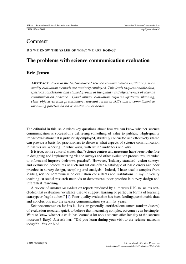 (PDF) The problems with science communication evaluation