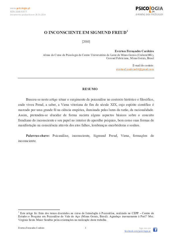 (PDF) O INCONSCIENTE EM SIGMUND FREUD 1 [2010